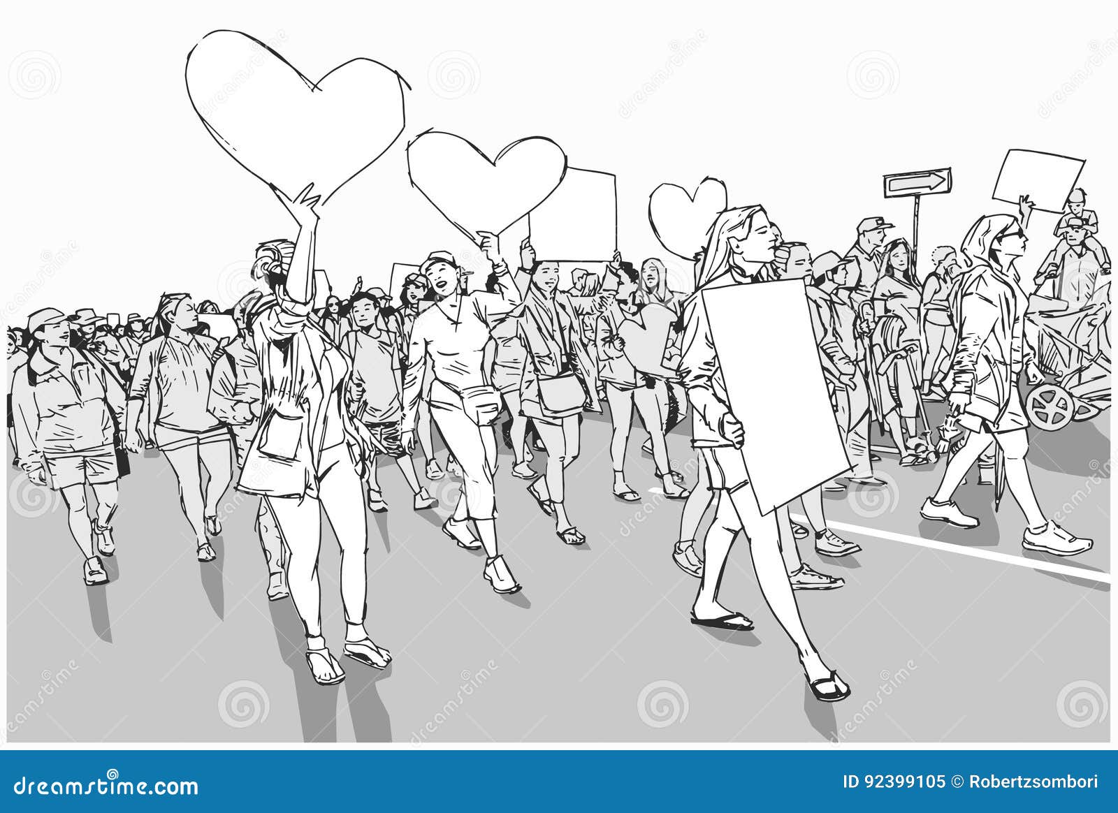 Illustration of Crowd Marching and Demonstrating with Blank Signs and ...