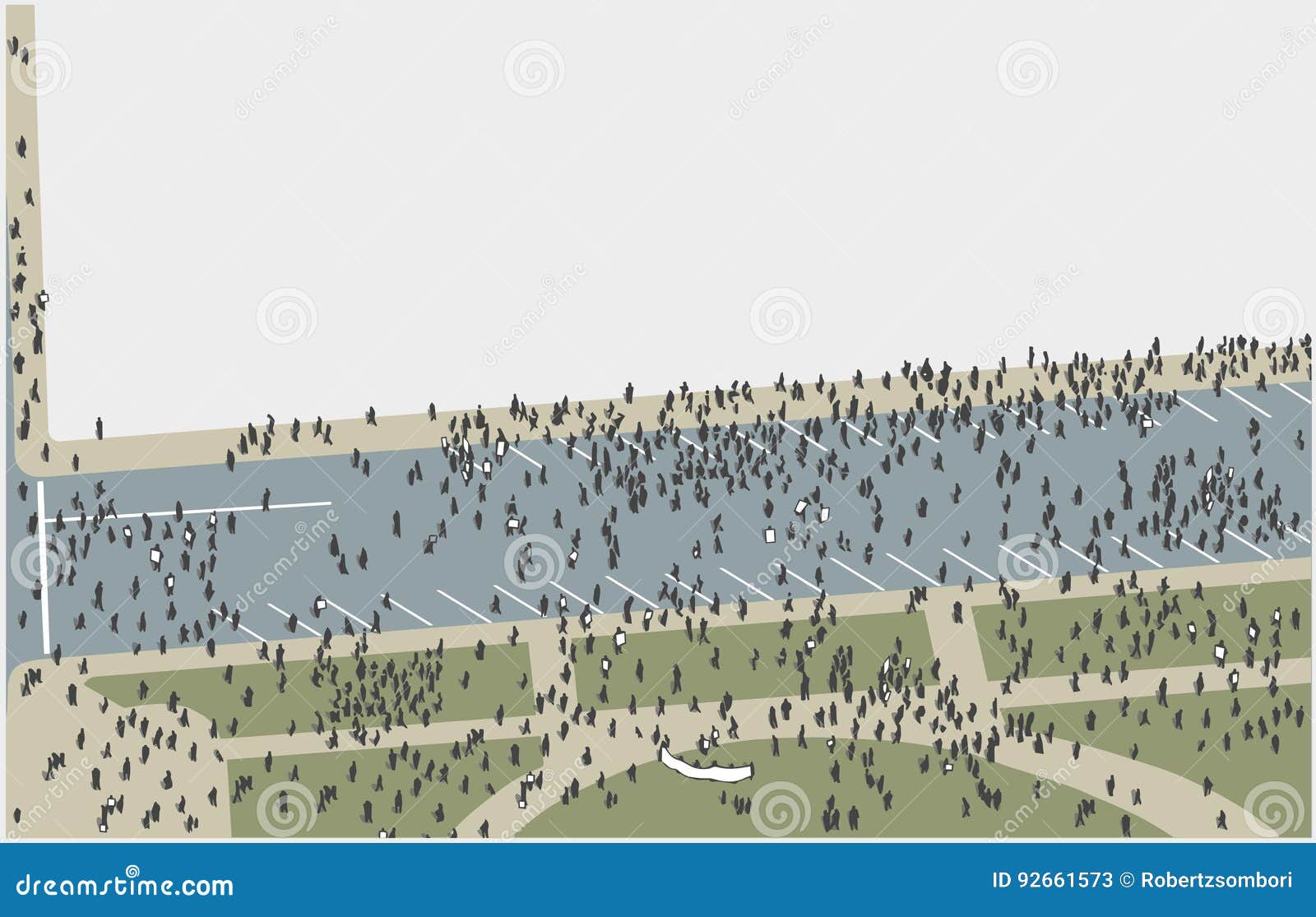 Illustration of Crowd Marching and Protesting from High Angle View in ...