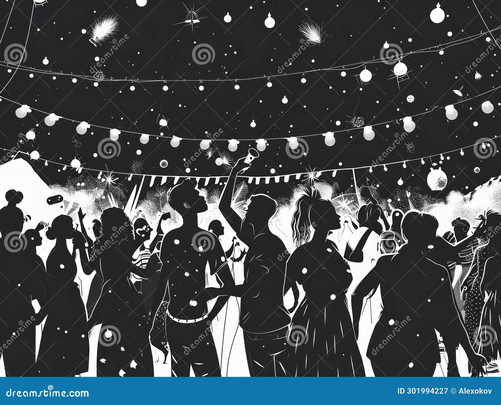 Illustration of a Crowd of People on a Night Party. Illustration ...