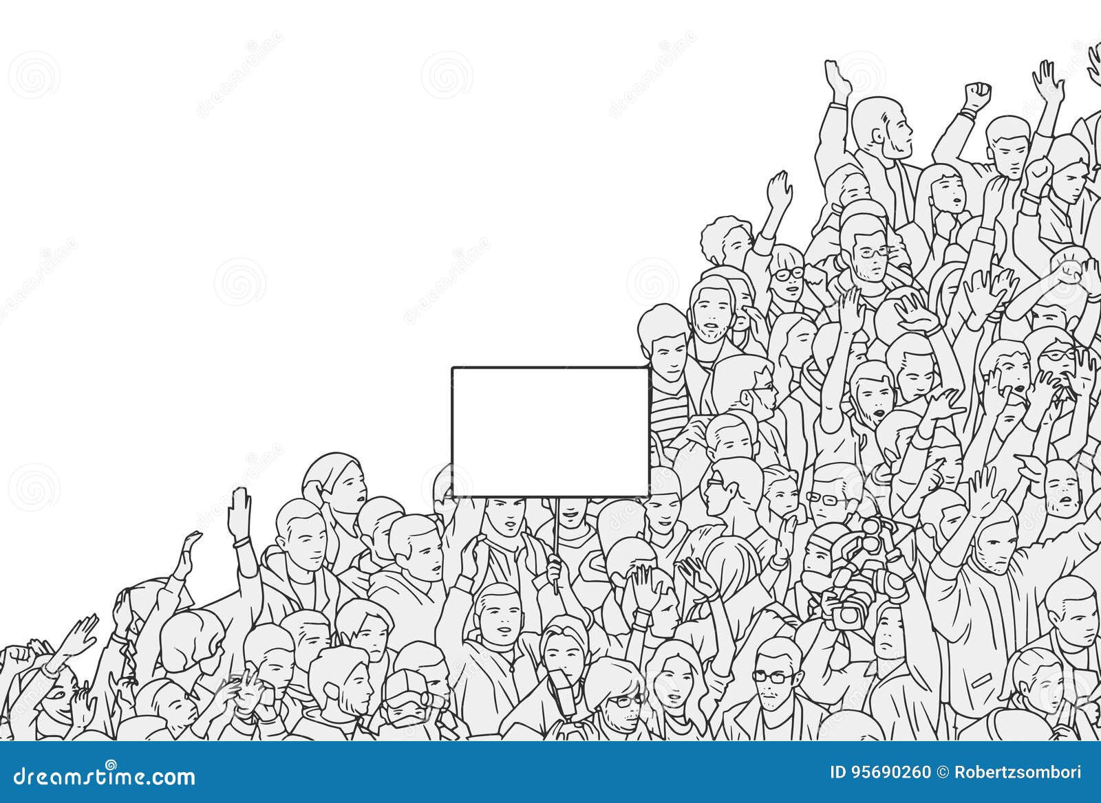 Illustration of Crowd Protest with Blank Sign from High Angle View ...