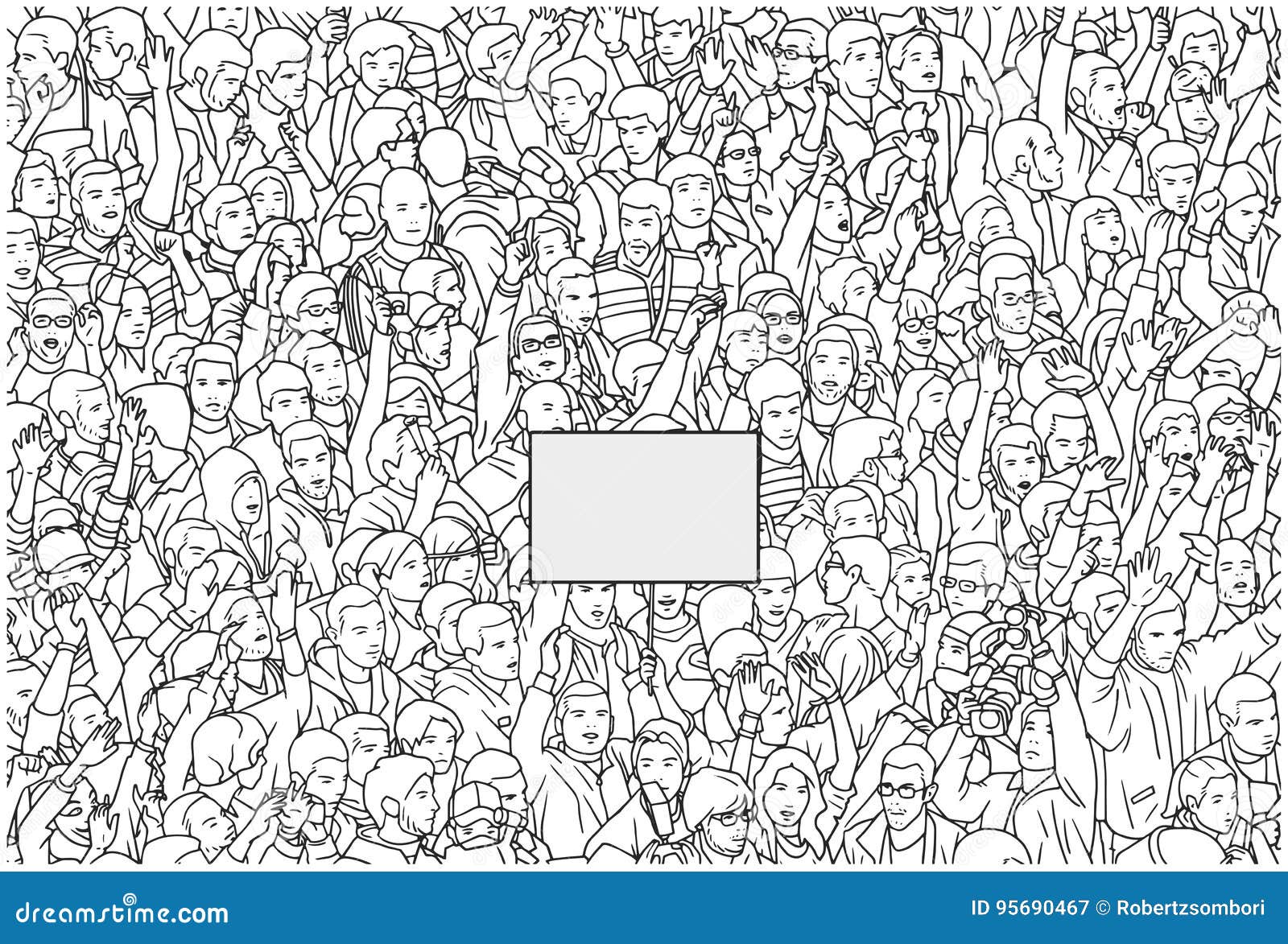 Illustration of Crowd Protest with Blank Sign from High Angle View ...