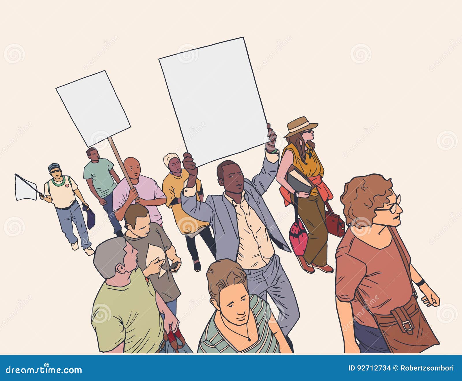 Illustration of Crowd Protesting Against Police Brutality, with Blank ...