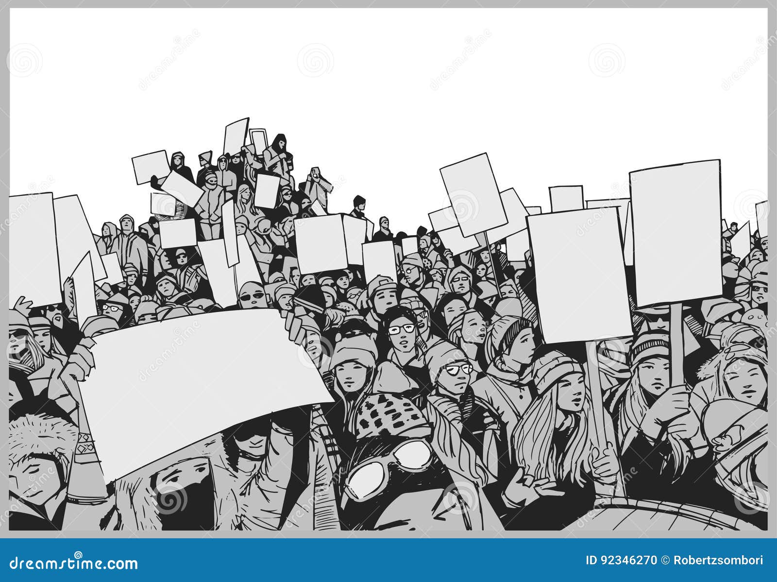 Illustration of Crowd Protesting for Human Rights with Blank Signs ...