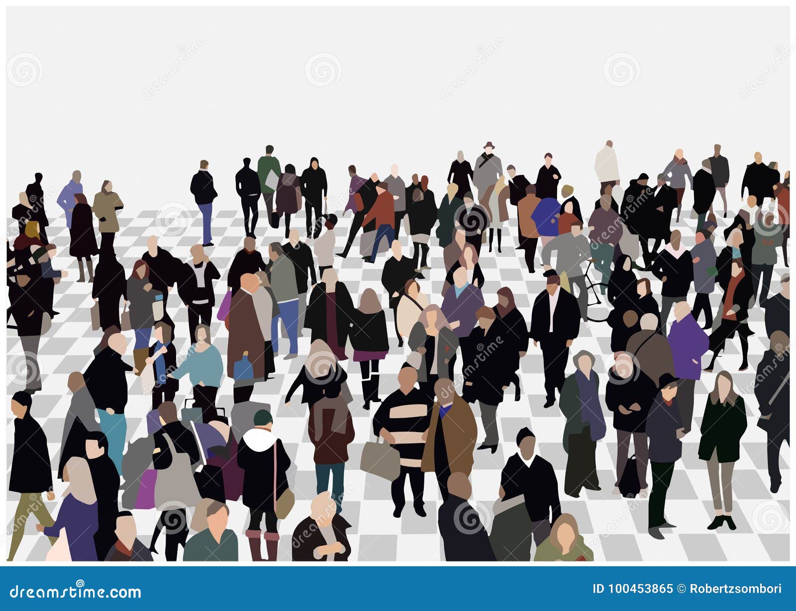 Illustration of Crowded Hall in Color and Perspective Stock ...