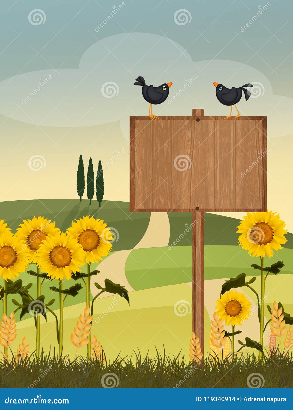 Crows on the sign stock illustration. Illustration of nature - 119340914