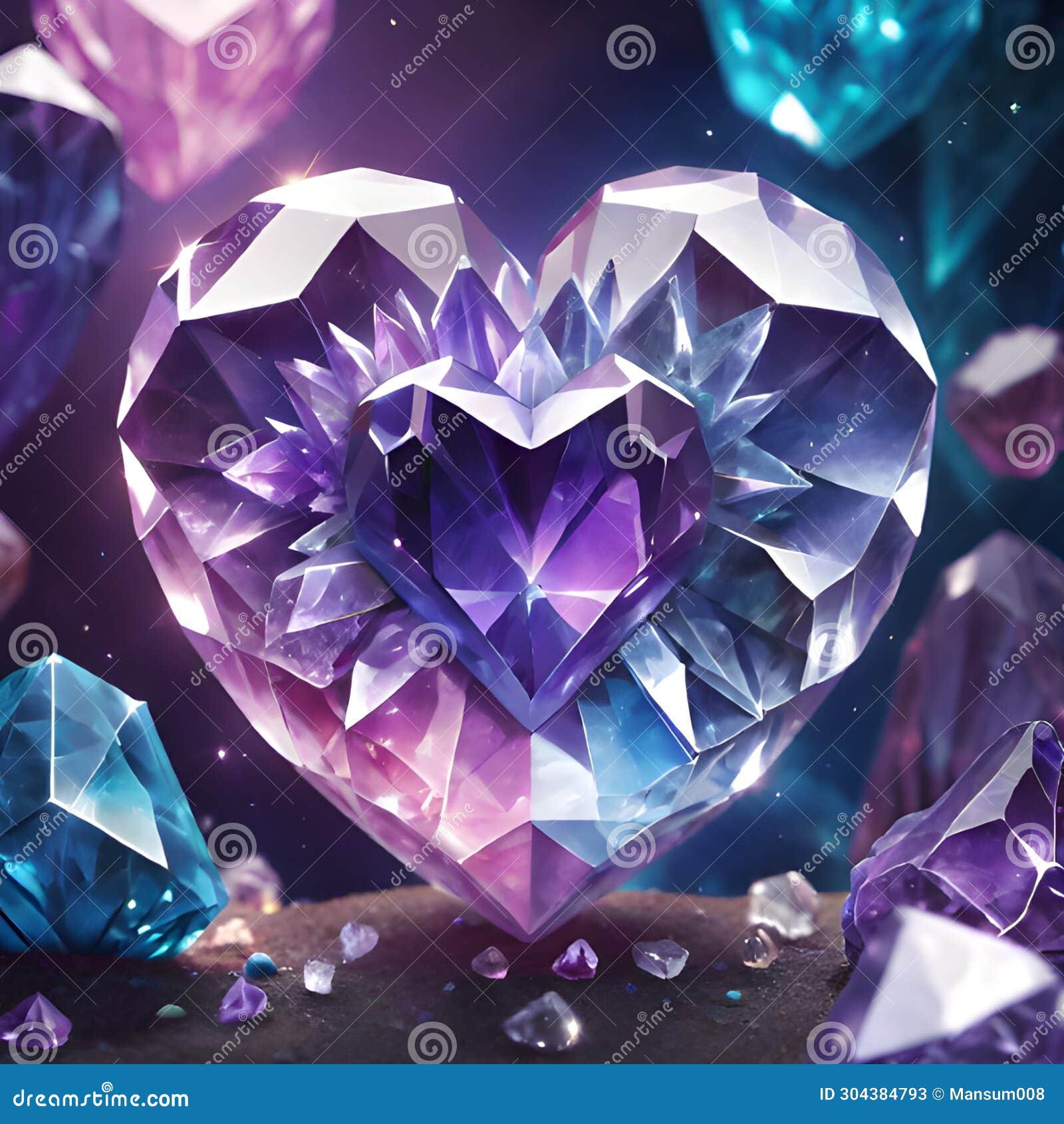 Illustration of Crystal Gems in Heart Shape with Diamonds Stock ...