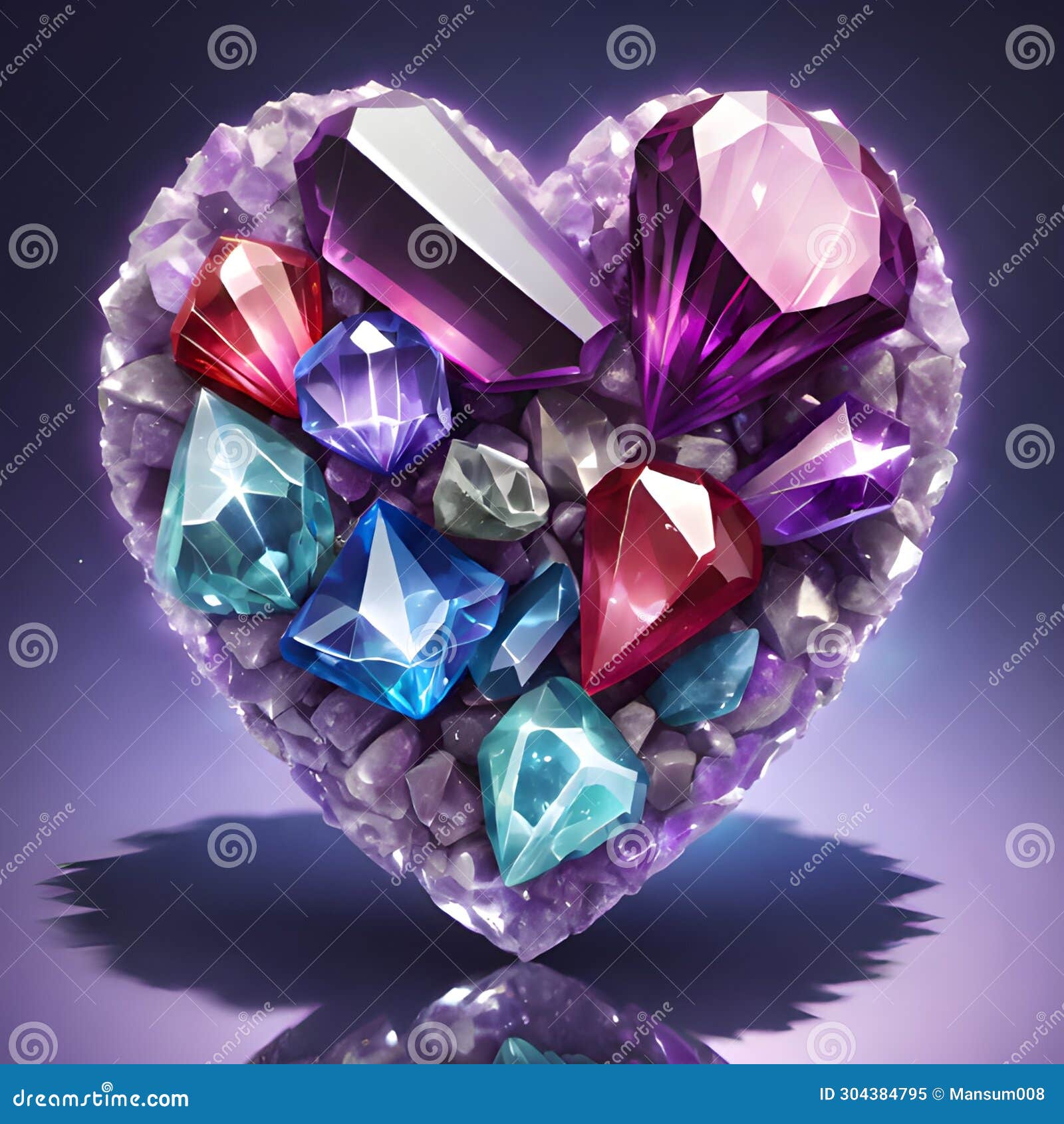 Illustration of Crystal Gems in Heart Shape with Diamonds Stock ...