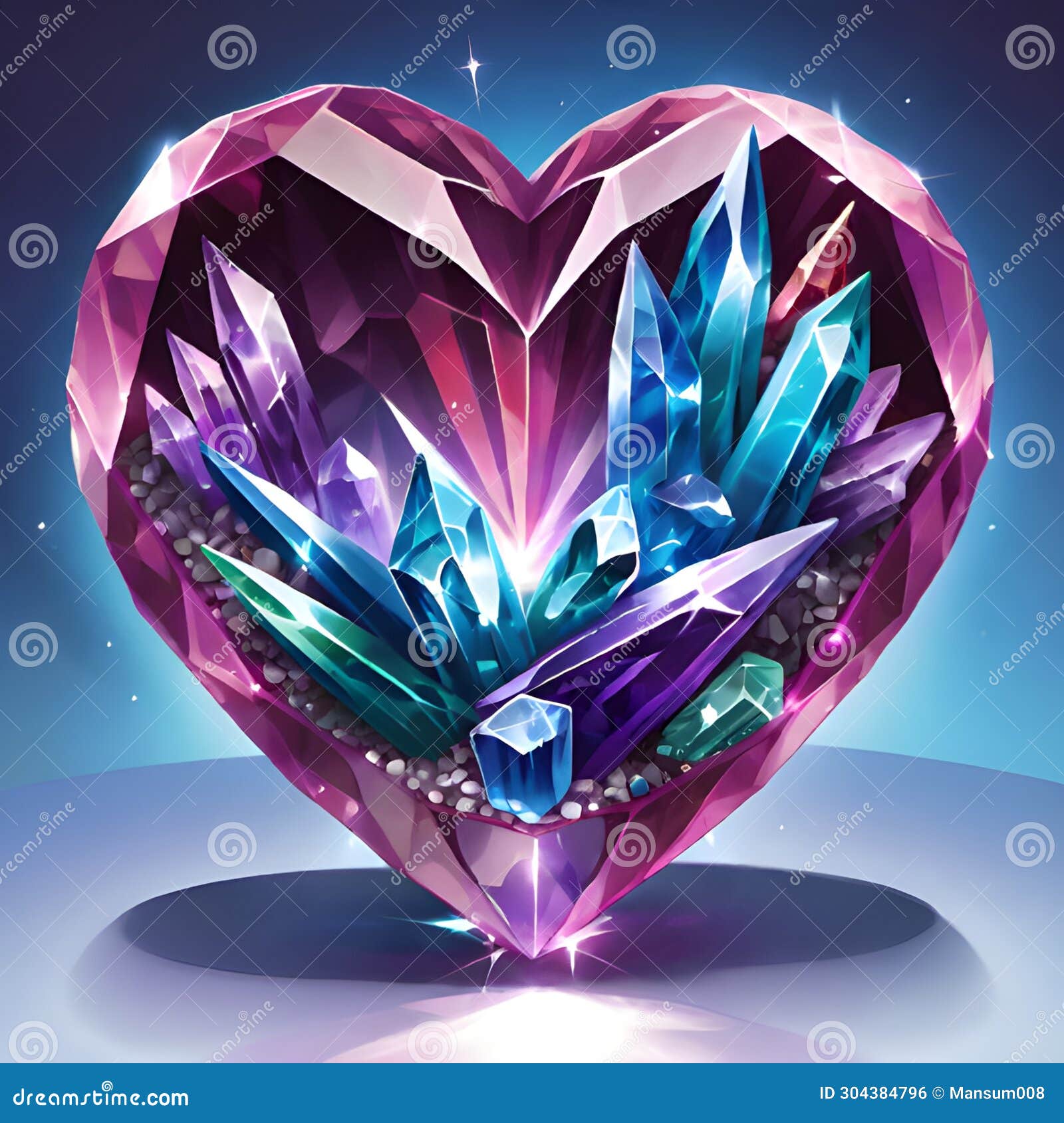 Illustration of Crystal Gems in Heart Shape with Diamonds Stock ...