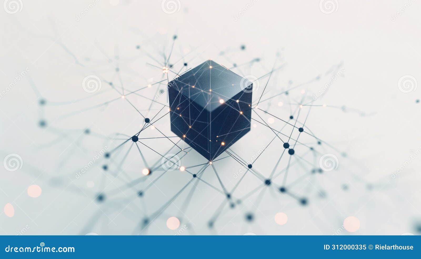 Cube in the Center of an Abstract Digital Network in White Background ...