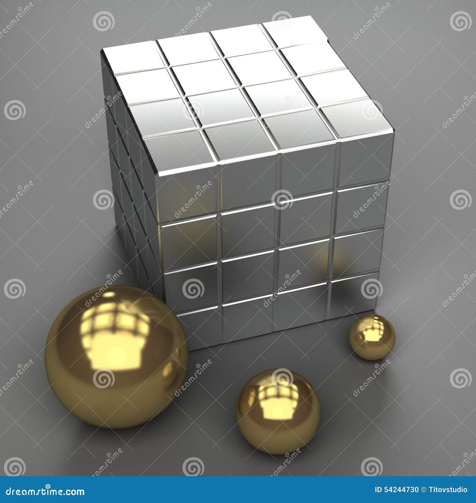 Illustration of Cube and Spheres Stock Illustration - Illustration of ...