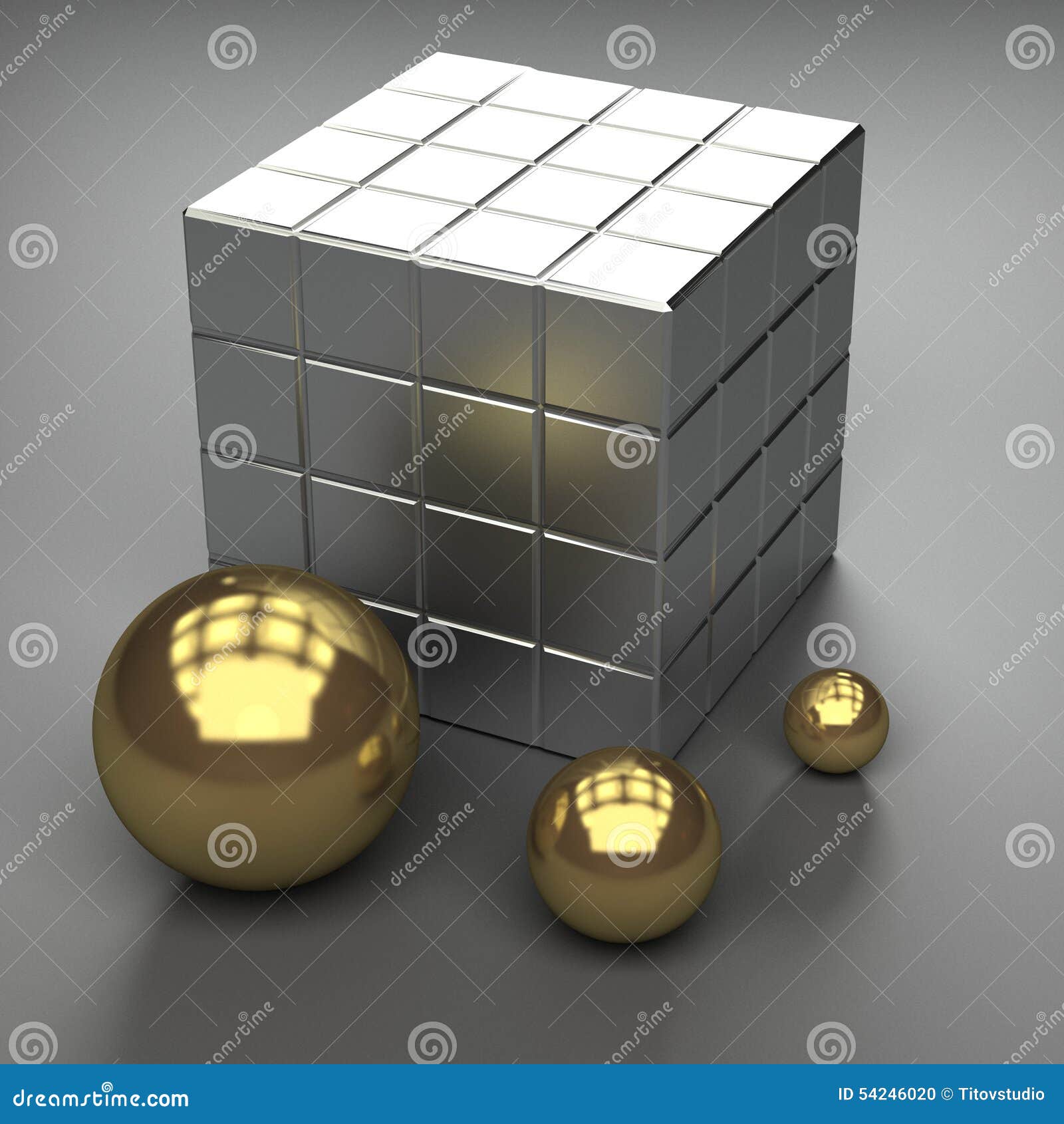 Illustration of Cube and Spheres Stock Illustration - Illustration of ...