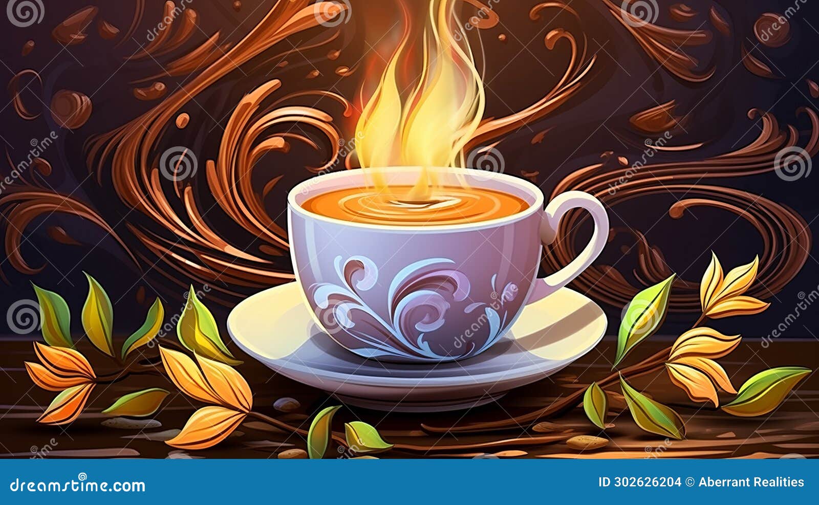 An Illustration of a Cup of Coffee with Flames Coming Out of it Stock ...