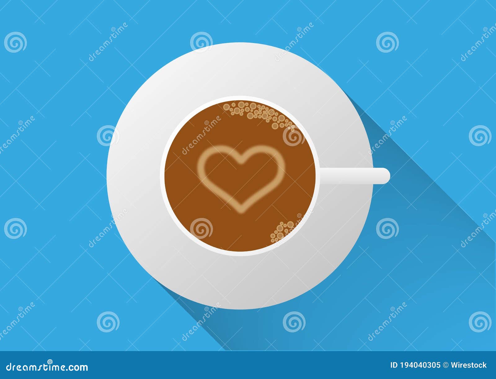 Illustration of a Cup of Coffee with a Heart on Top on a Blue ...