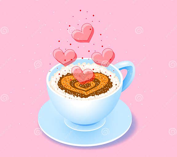 Vector Illustration White Realistic Cup of Coffee with Heart on Saucer ...