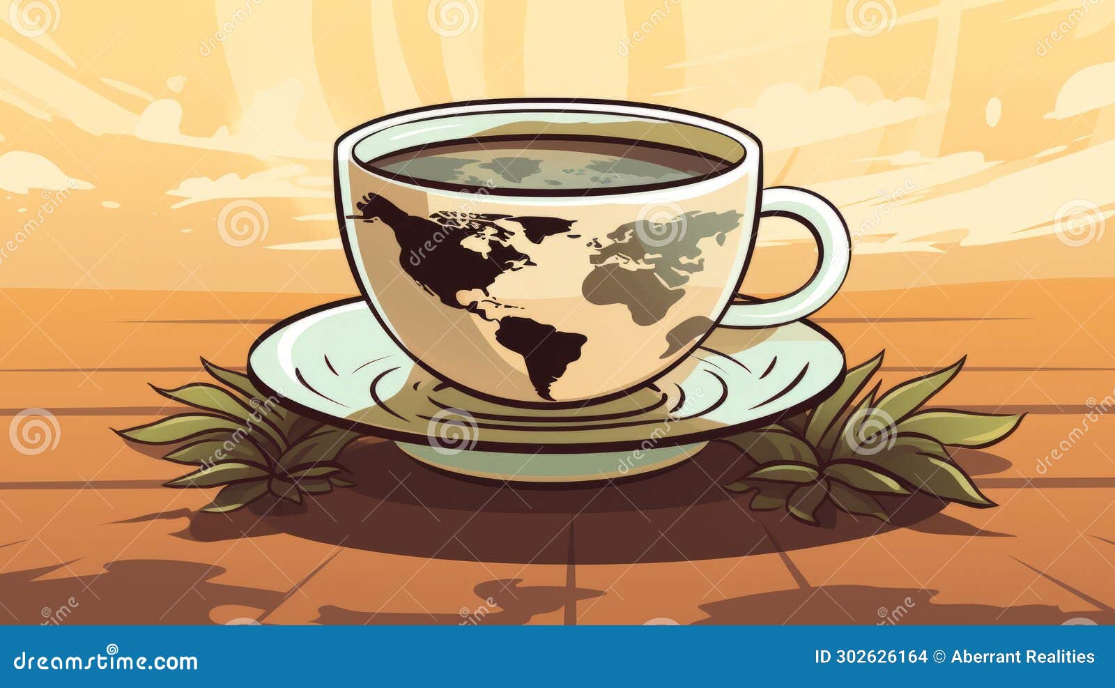 An Illustration of a Cup of Coffee with a World Map on it Stock ...