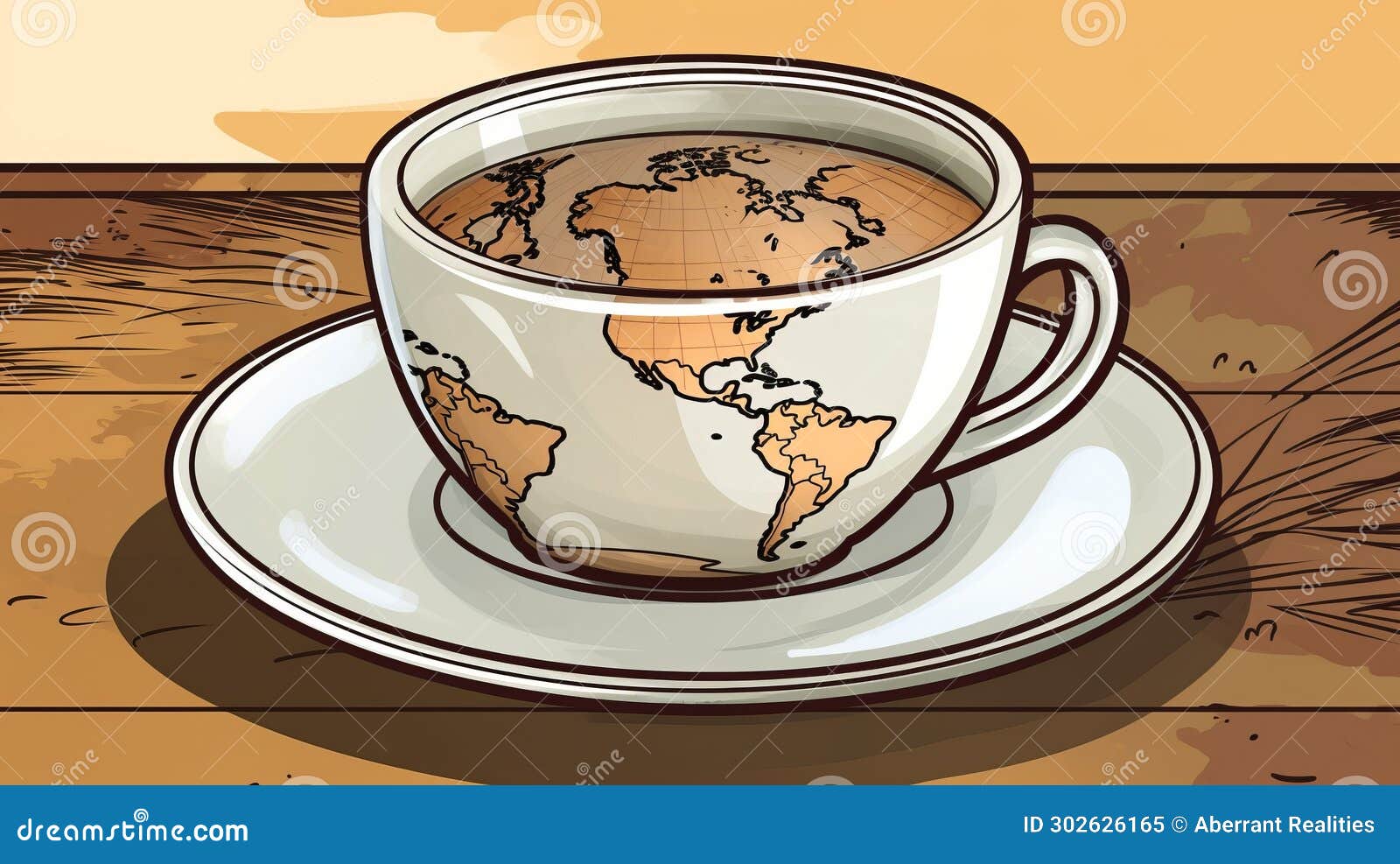 An Illustration of a Cup of Coffee with a World Map on it Stock ...