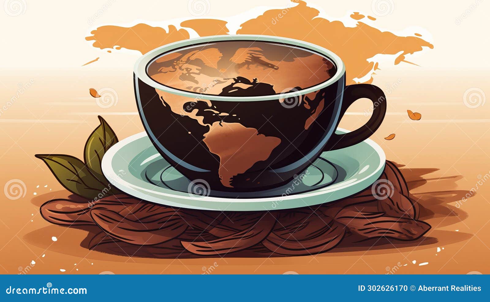 An Illustration of a Cup of Coffee with a World Map on it Stock ...