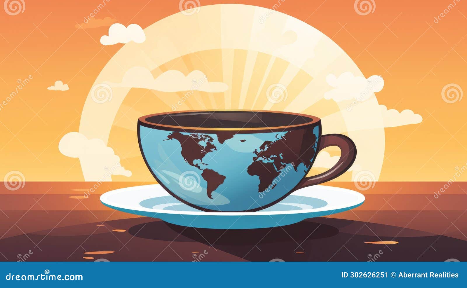An Illustration of a Cup of Coffee with the World Map on it Stock ...