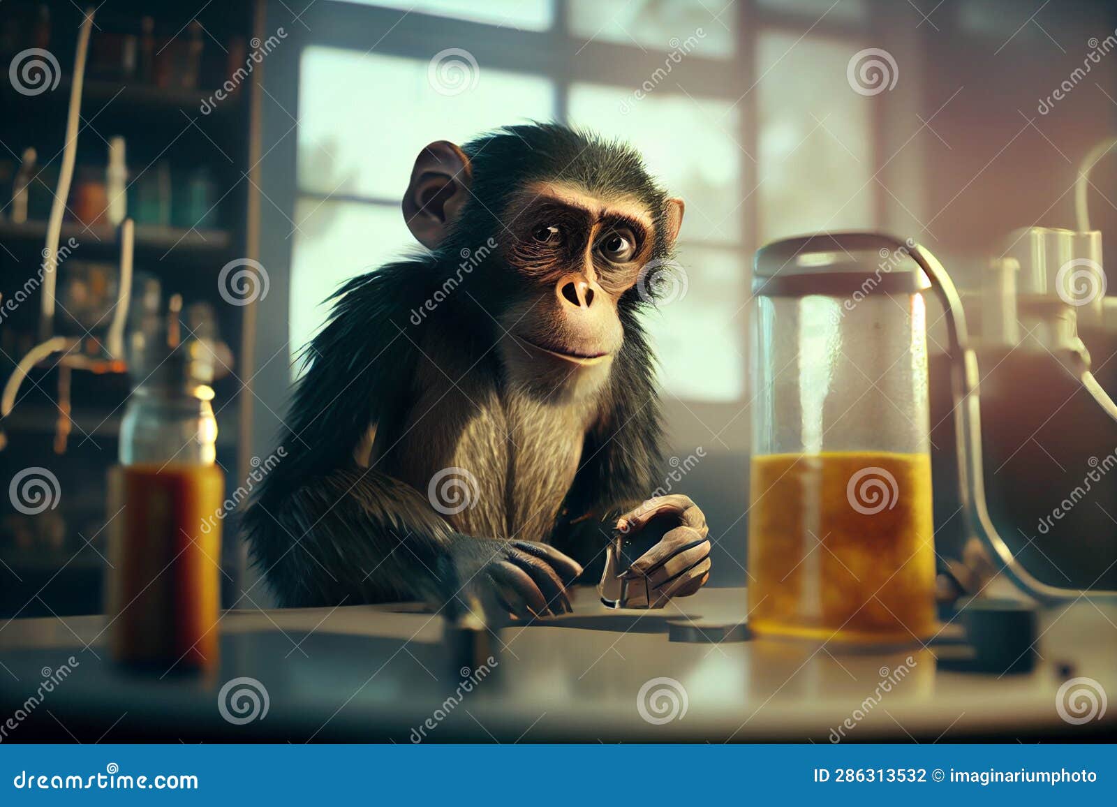 Illustration of a Curious Monkey Conducting a Laboratory Experiment ...