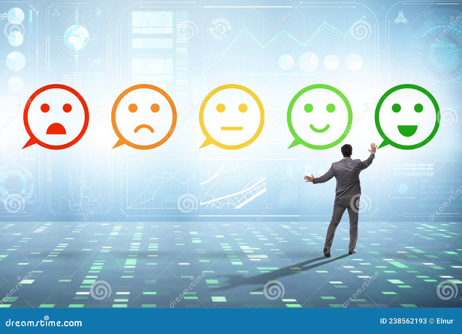 Illustration of Customer Feedback with Faces and Businessman Stock ...