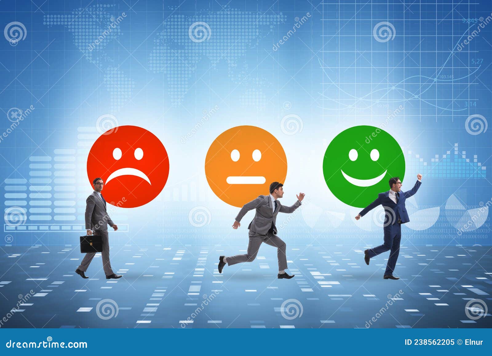 Illustration of Customer Feedback with Faces and Businessman Stock ...