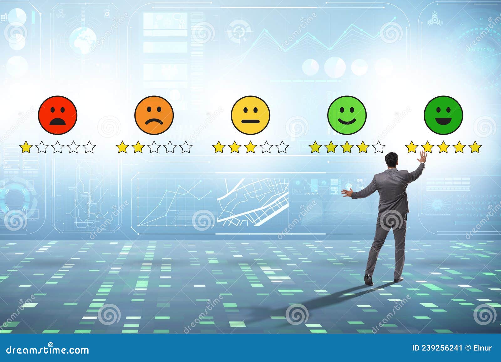 Illustration of Customer Feedback with Faces and Businessman Stock ...