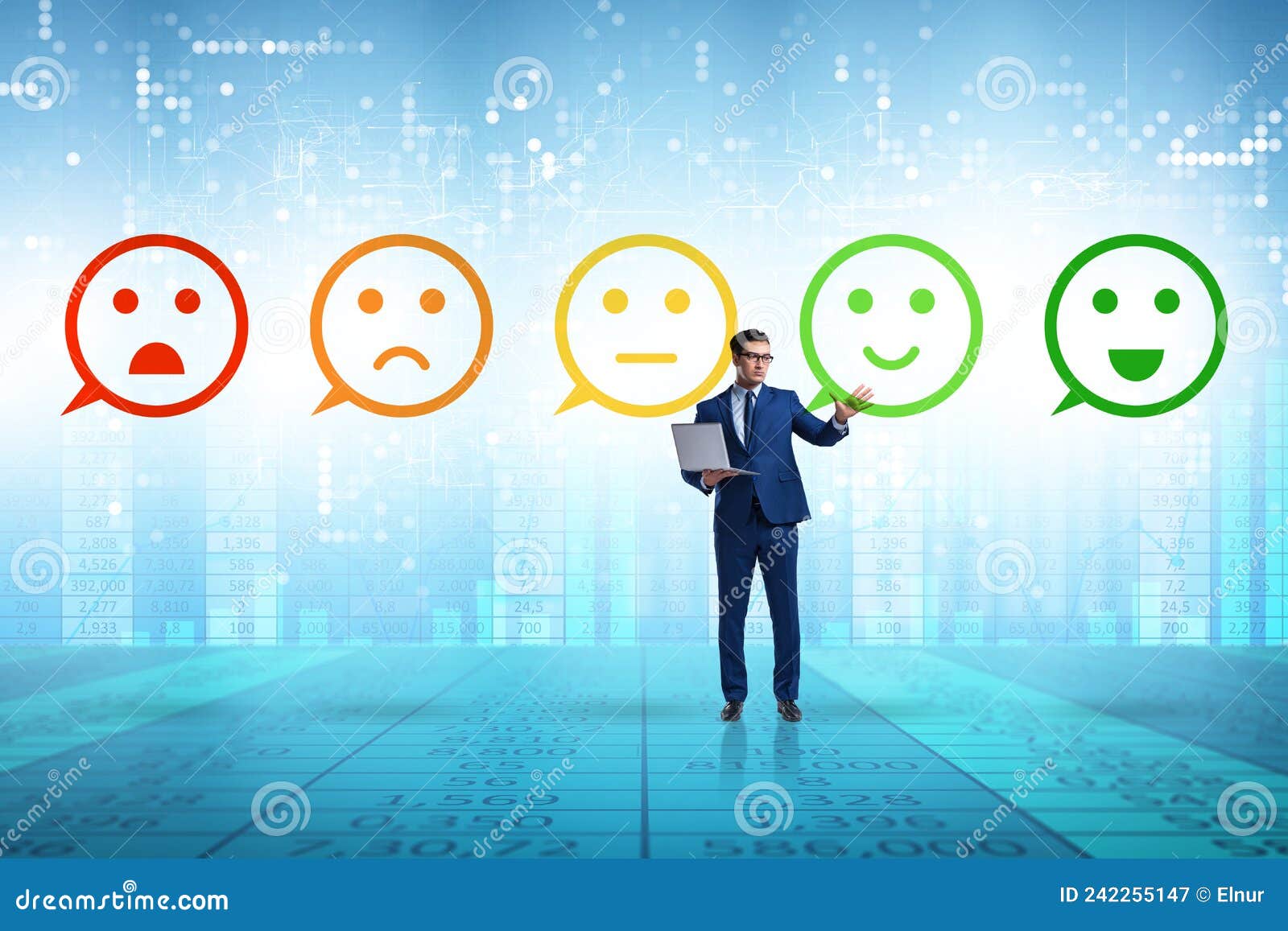 Illustration of Customer Feedback with Faces and Businessman Stock ...