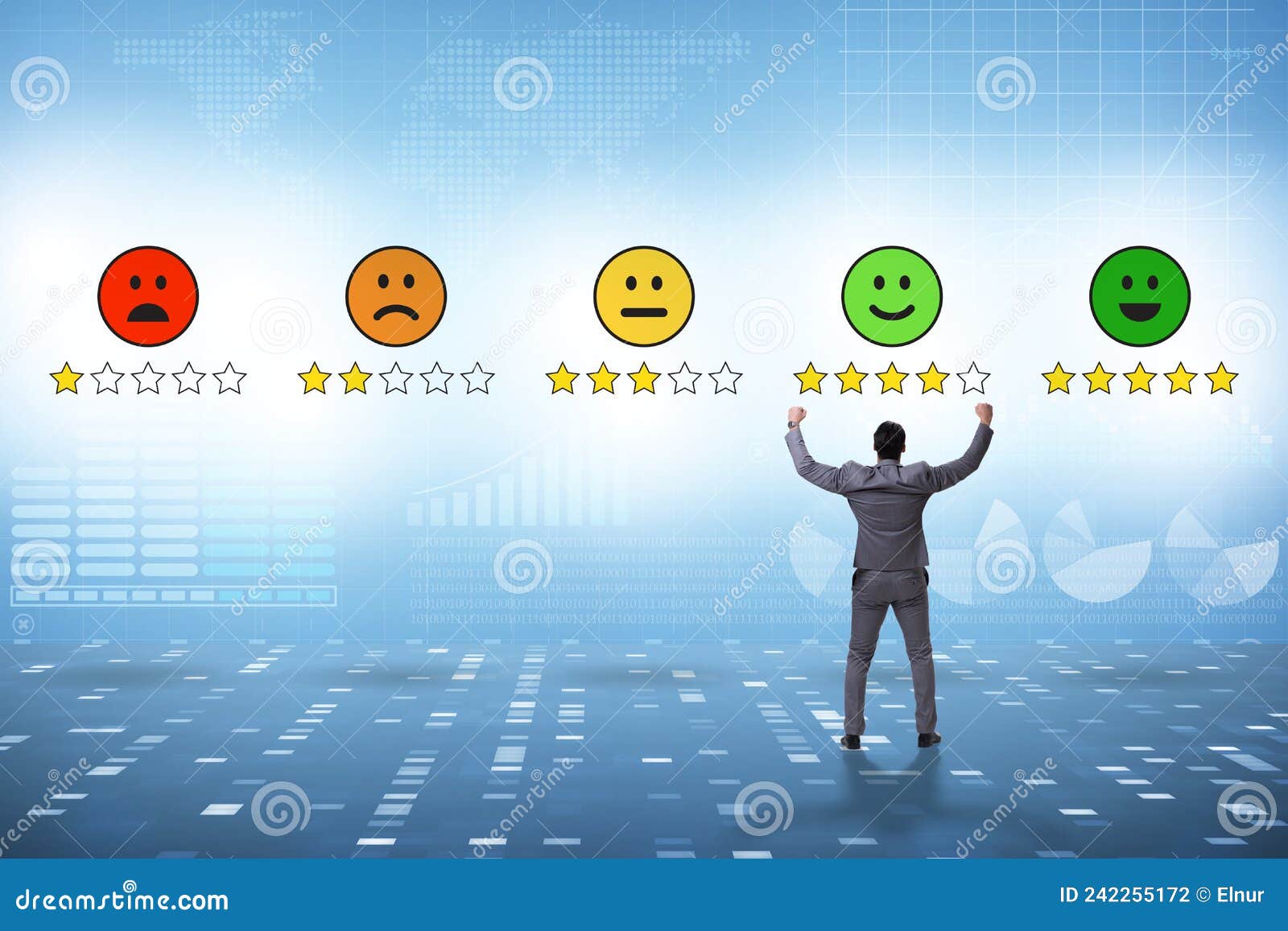 Illustration of Customer Feedback with Faces and Businessman Stock ...