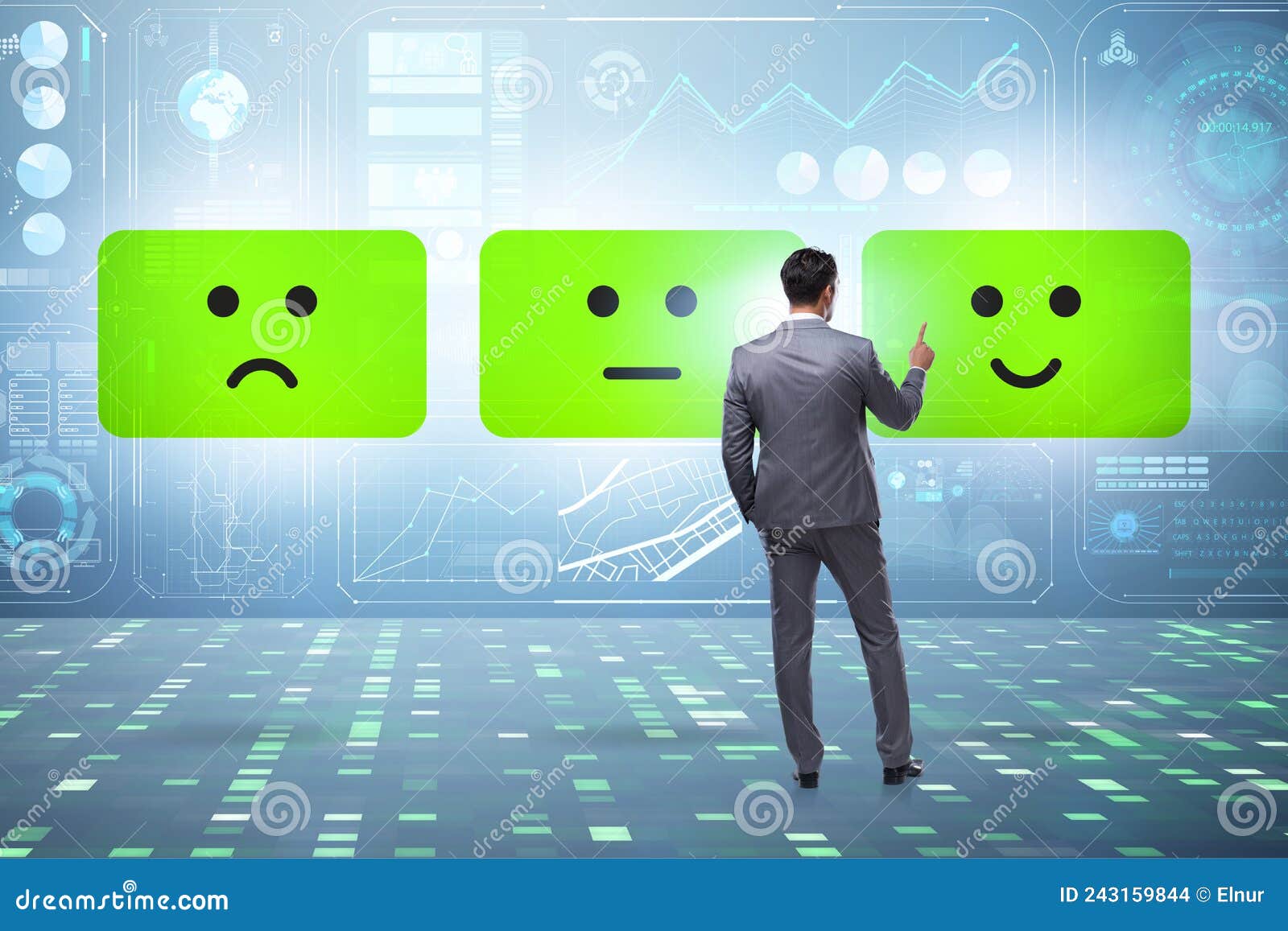 Illustration of Customer Feedback with Faces and Businessman Stock ...