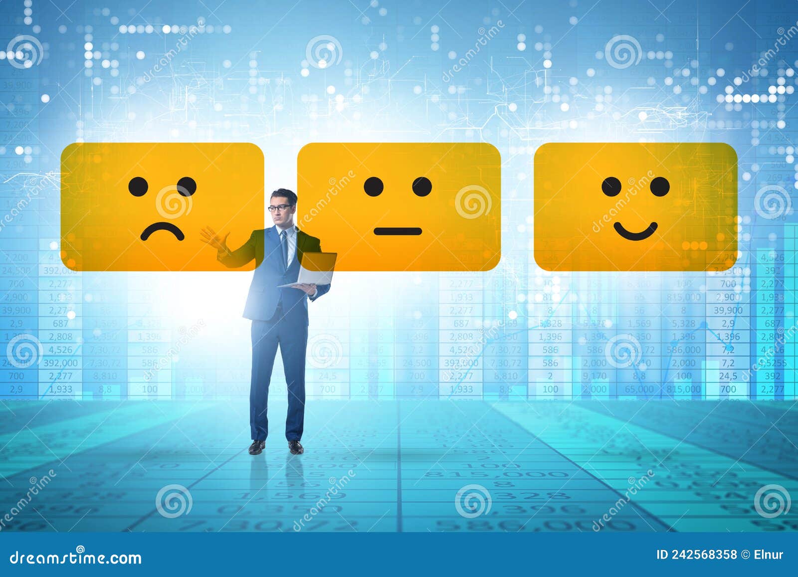 Illustration of Customer Feedback with Faces and Businessman Stock ...