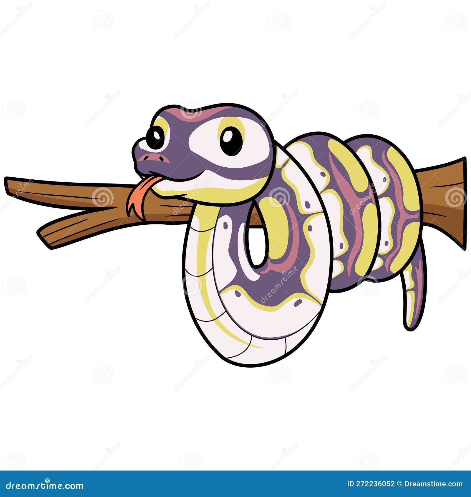 Cute Banana Pastel Ball Python Cartoon on Tree Branch Stock Vector ...