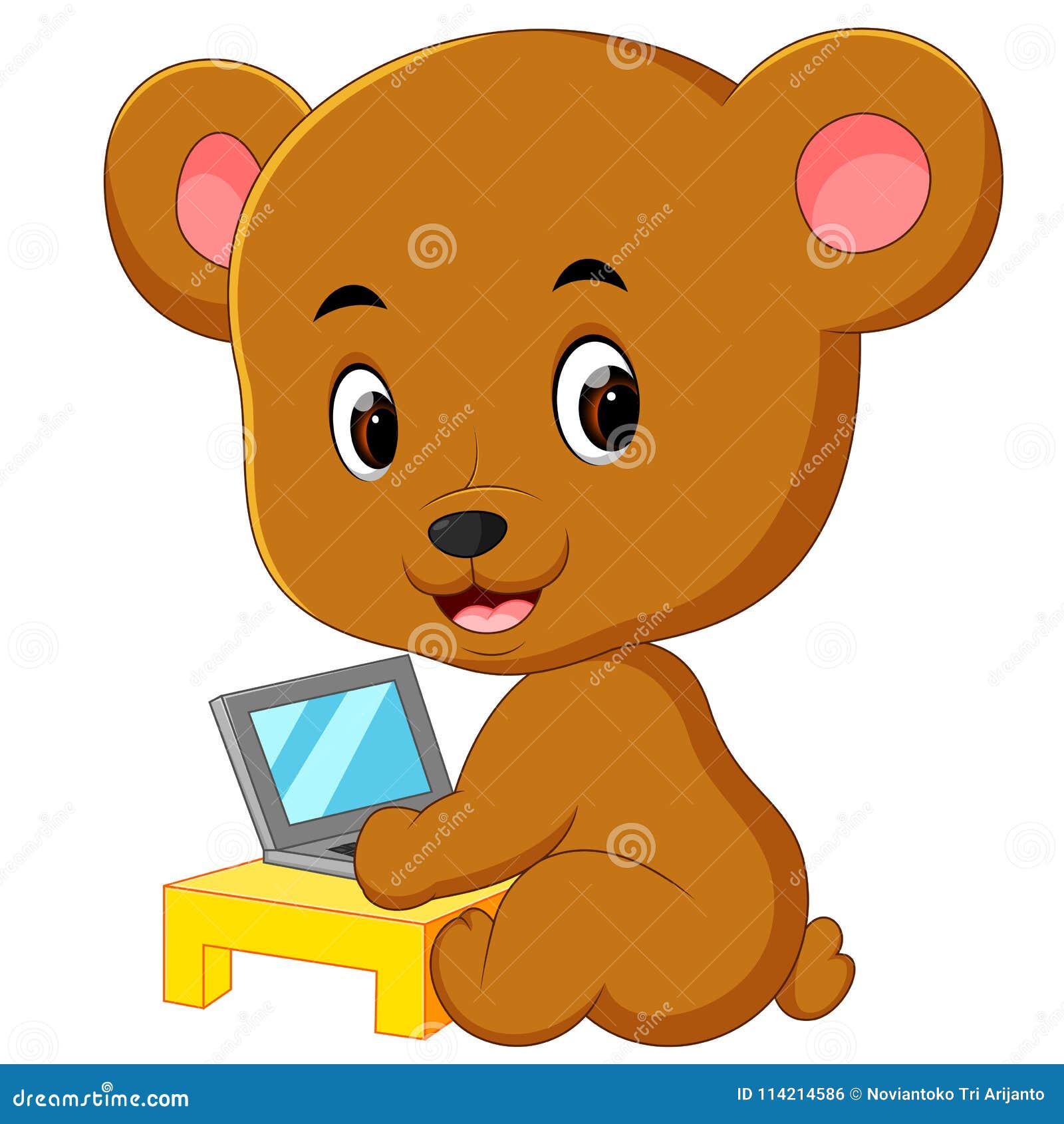 Cute Bear Using Laptop Computer Stock Vector - Illustration of posing ...