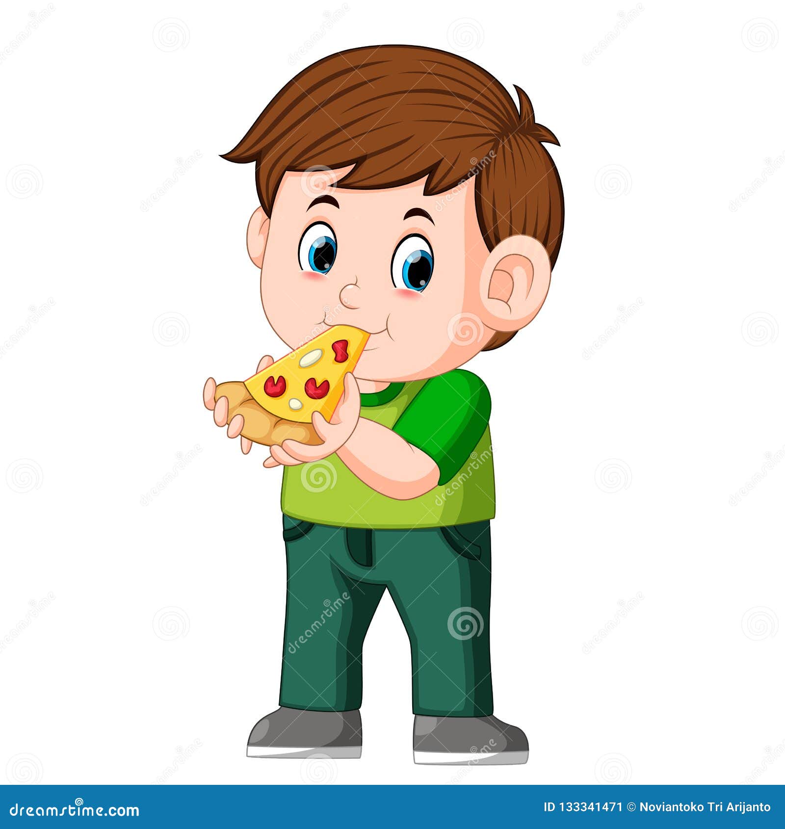 Boy Eating Pizza In Kitchen Vector Illustration | CartoonDealer.com ...