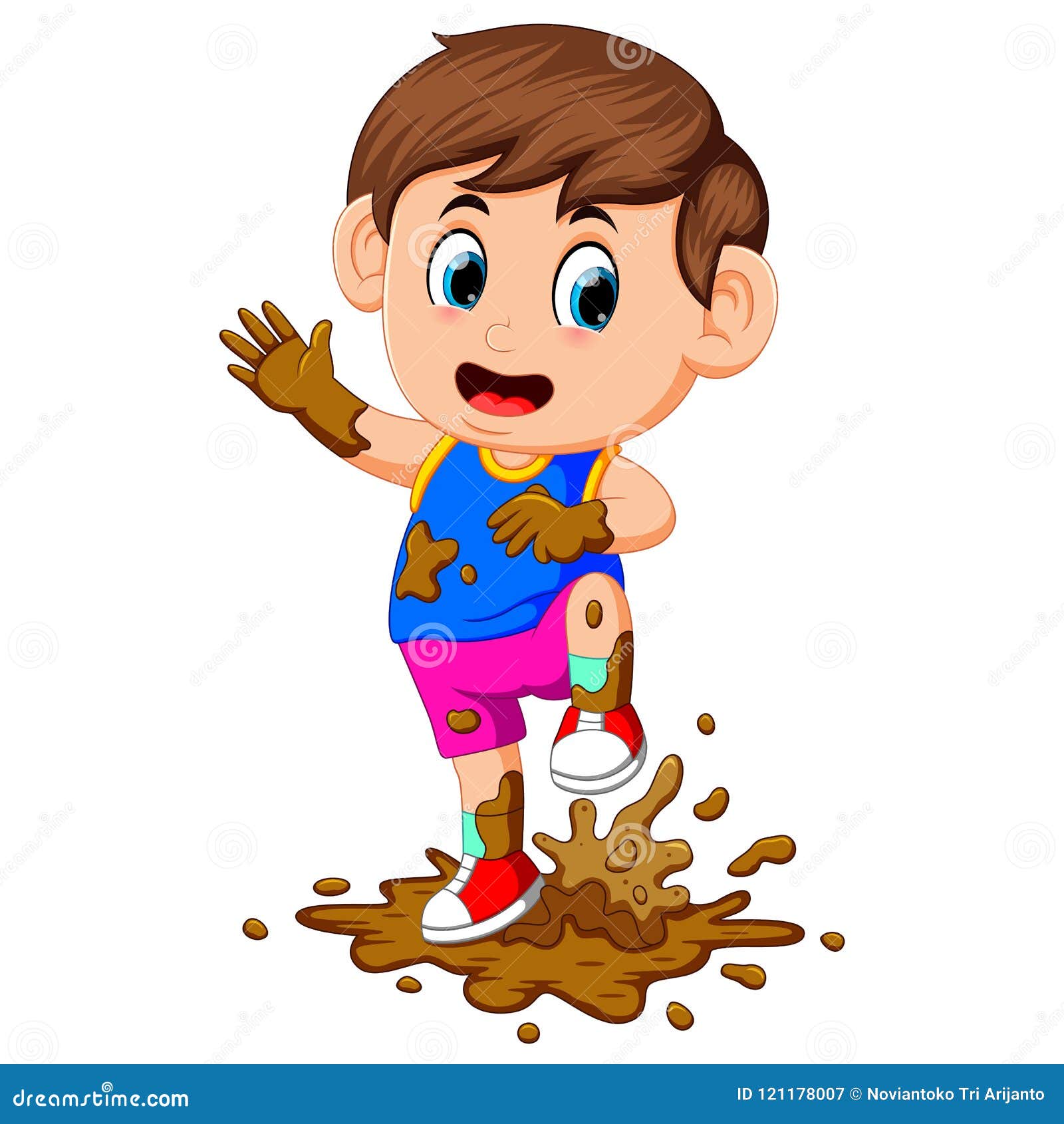 Cute Boy Playing in the Mud Stock Vector - Illustration of male ...