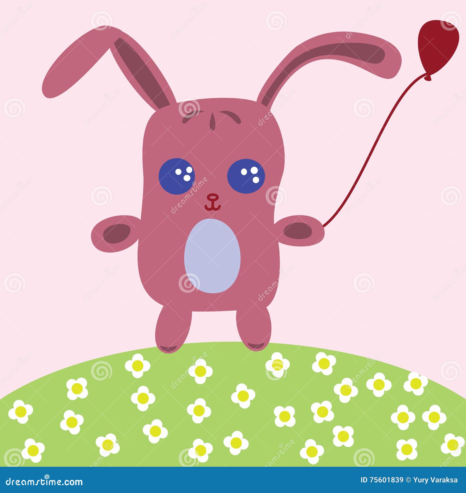 Illustration of a Cute Bunny with Balloon Stock Vector - Illustration ...