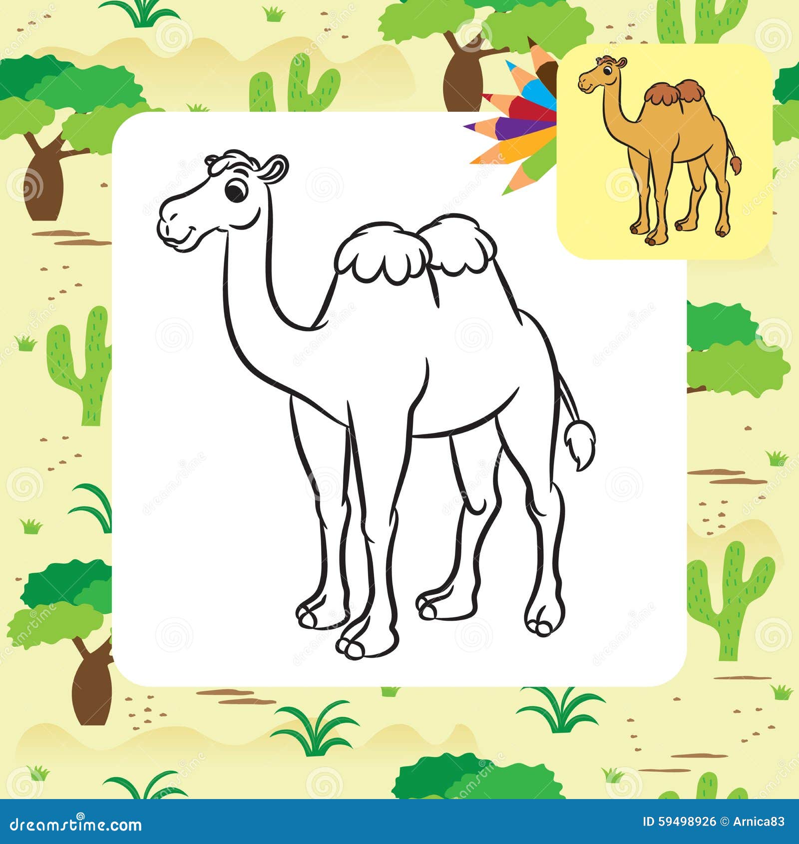 Illustration of Cute Camel. Coloring Page Stock Vector - Illustration ...