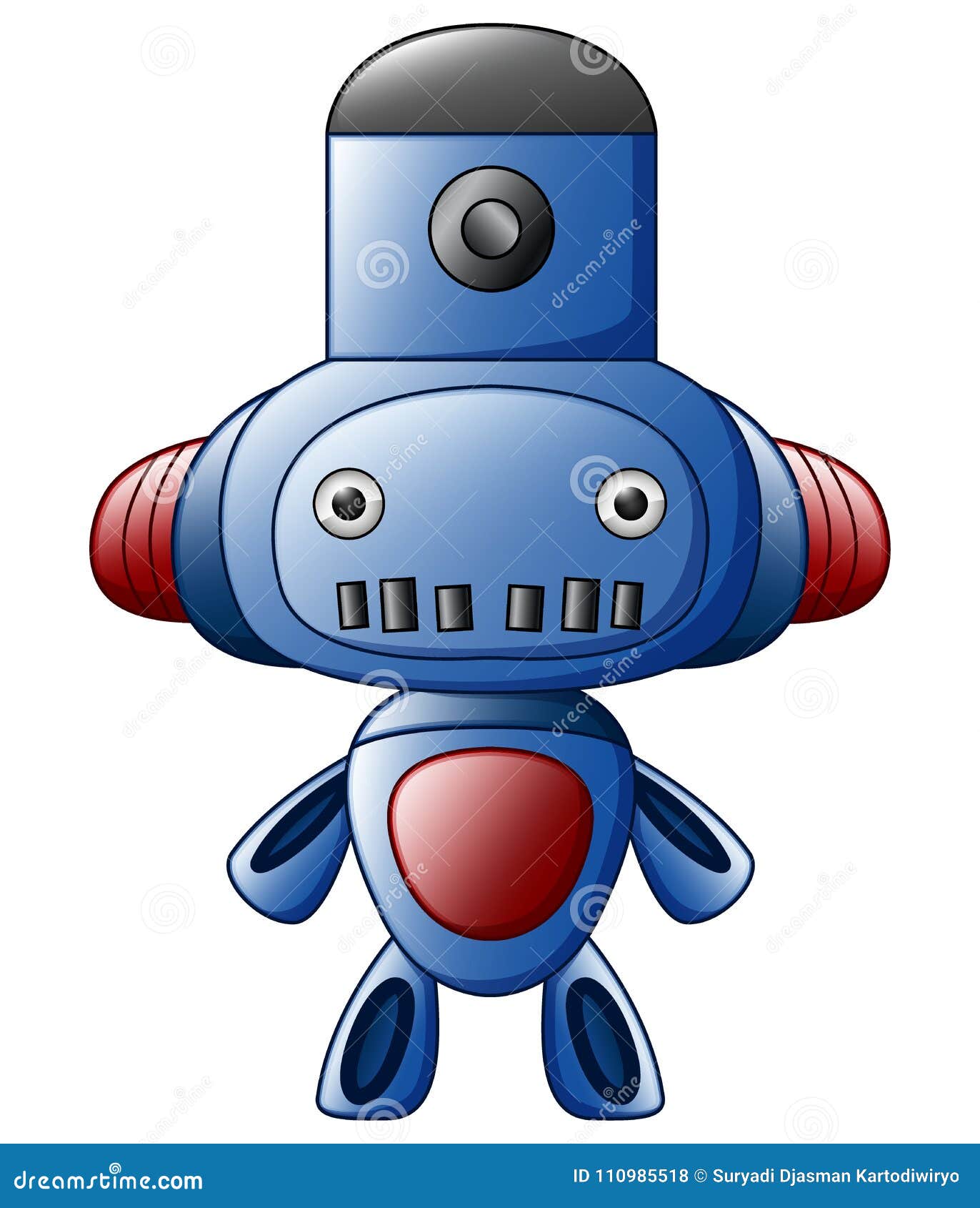 Cute Cartoon Blue Robot Isolated on White Background Stock Vector ...