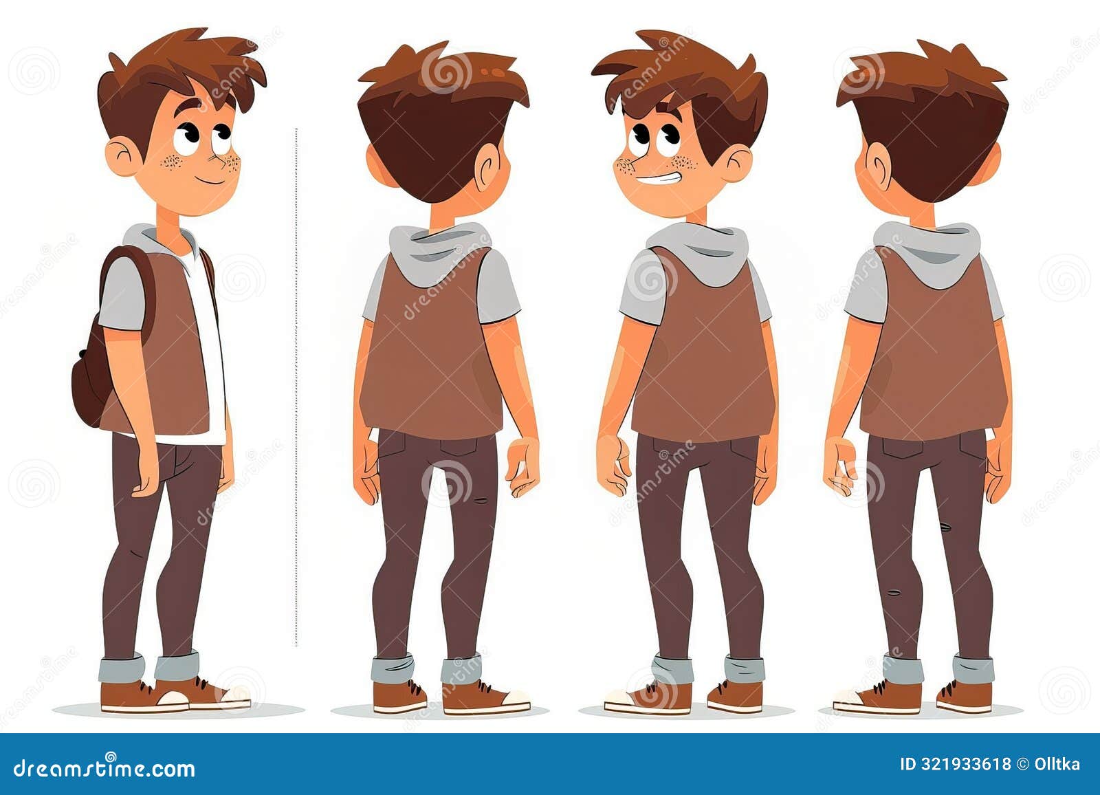 Illustration Of Cute Cartoon Boy Teens Front And Back On White ...