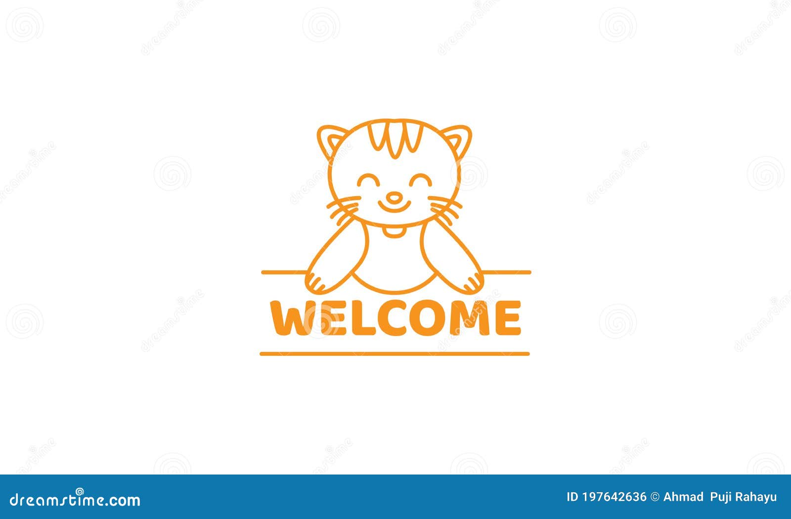 Illustration Cute Cartoon Cat Line Welcome Logo Icon Vector Stock ...