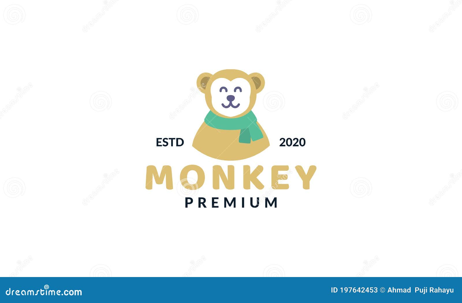 Illustration Cute Cartoon Flat Monkey Head Face Smile Abstract Logo ...