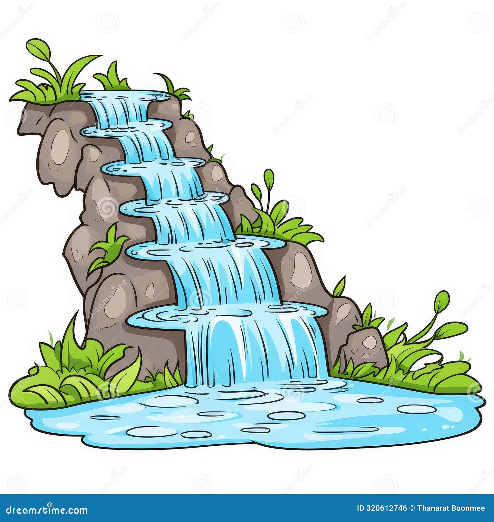 Illustration of a Cute Cascading Waterfall Depicted in a Simple and ...