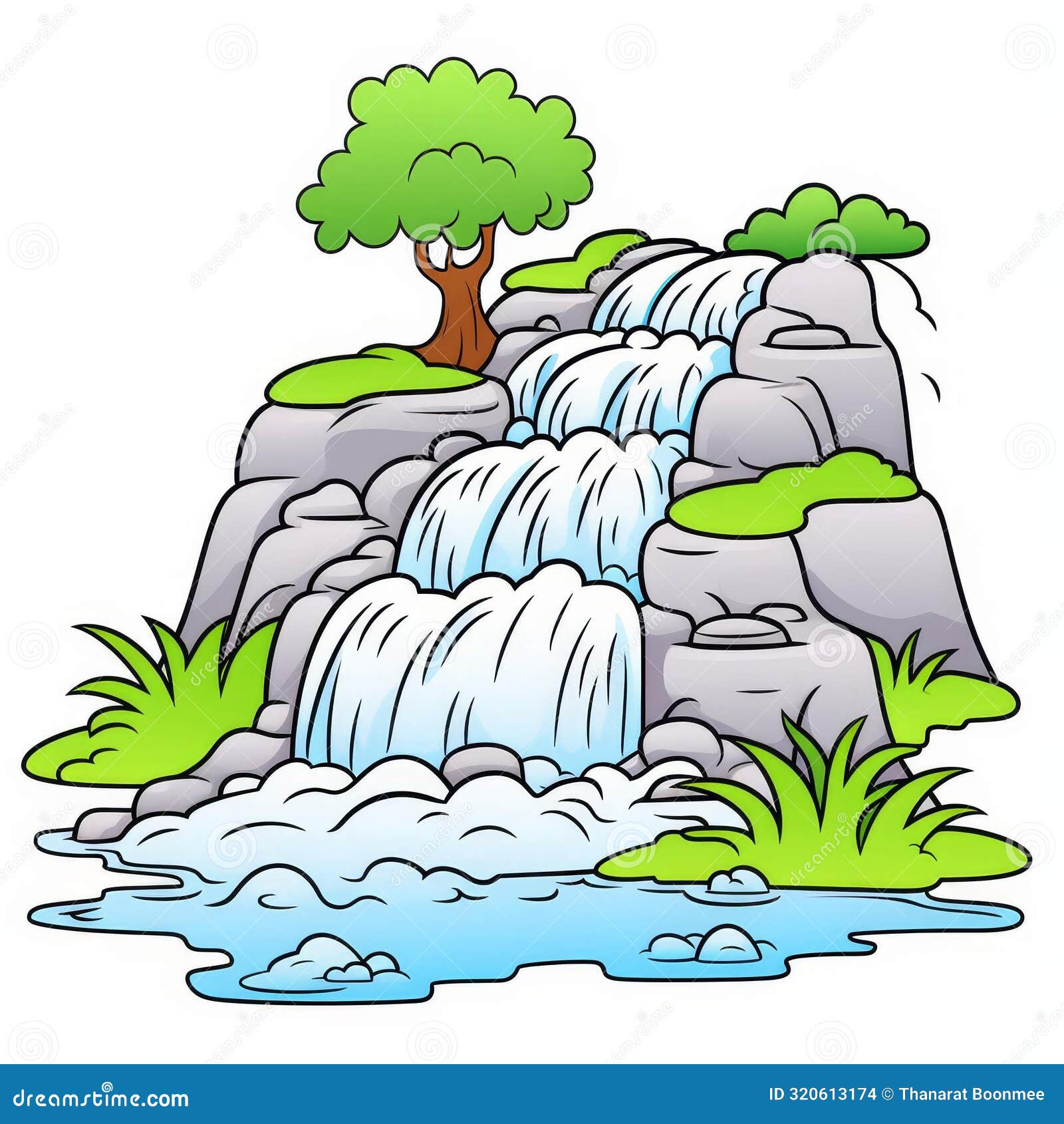 Illustration of a Cute Cascading Waterfall Depicted in a Simple and ...