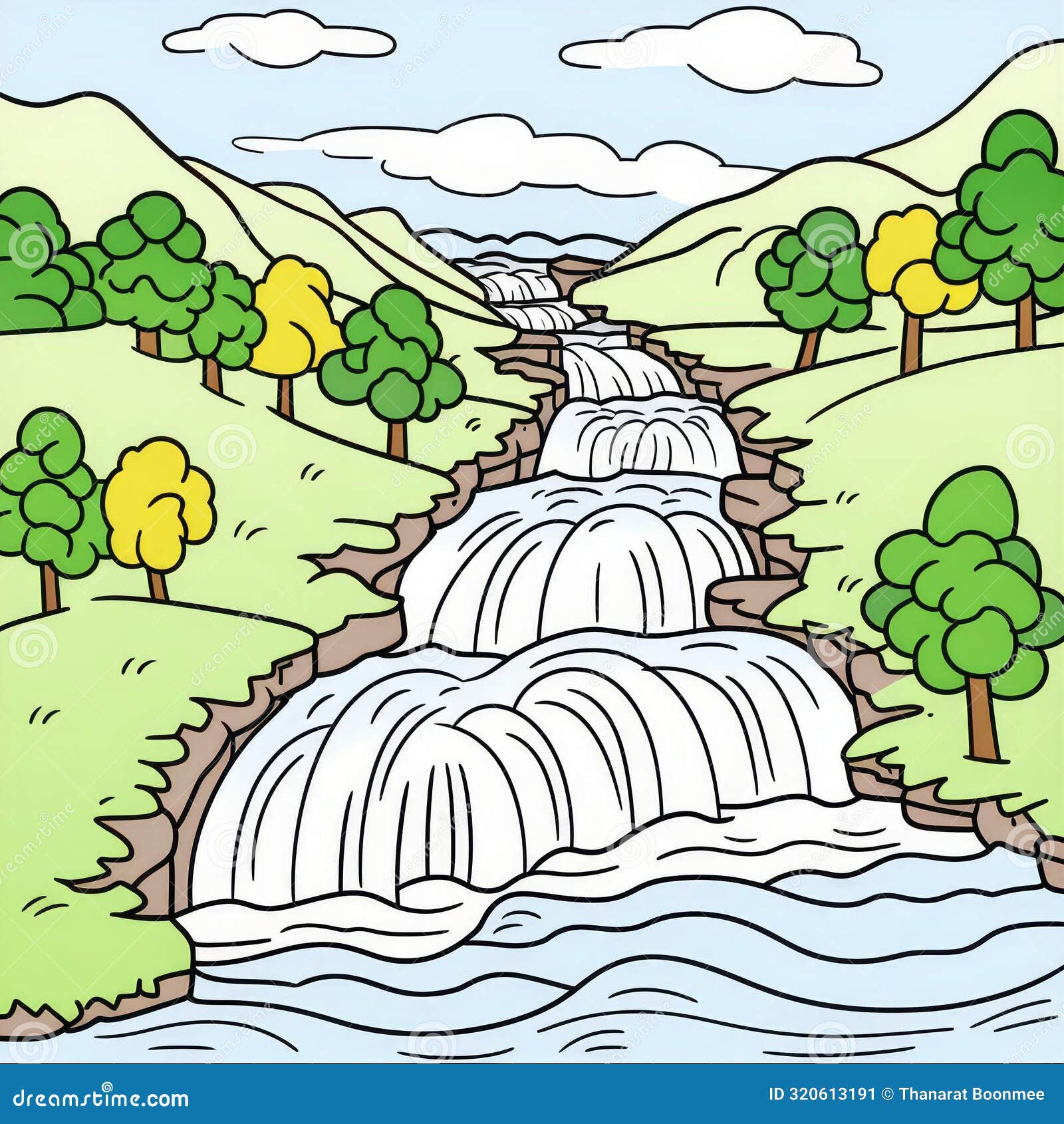 Illustration of a Cute Cascading Waterfall Depicted in a Simple and ...