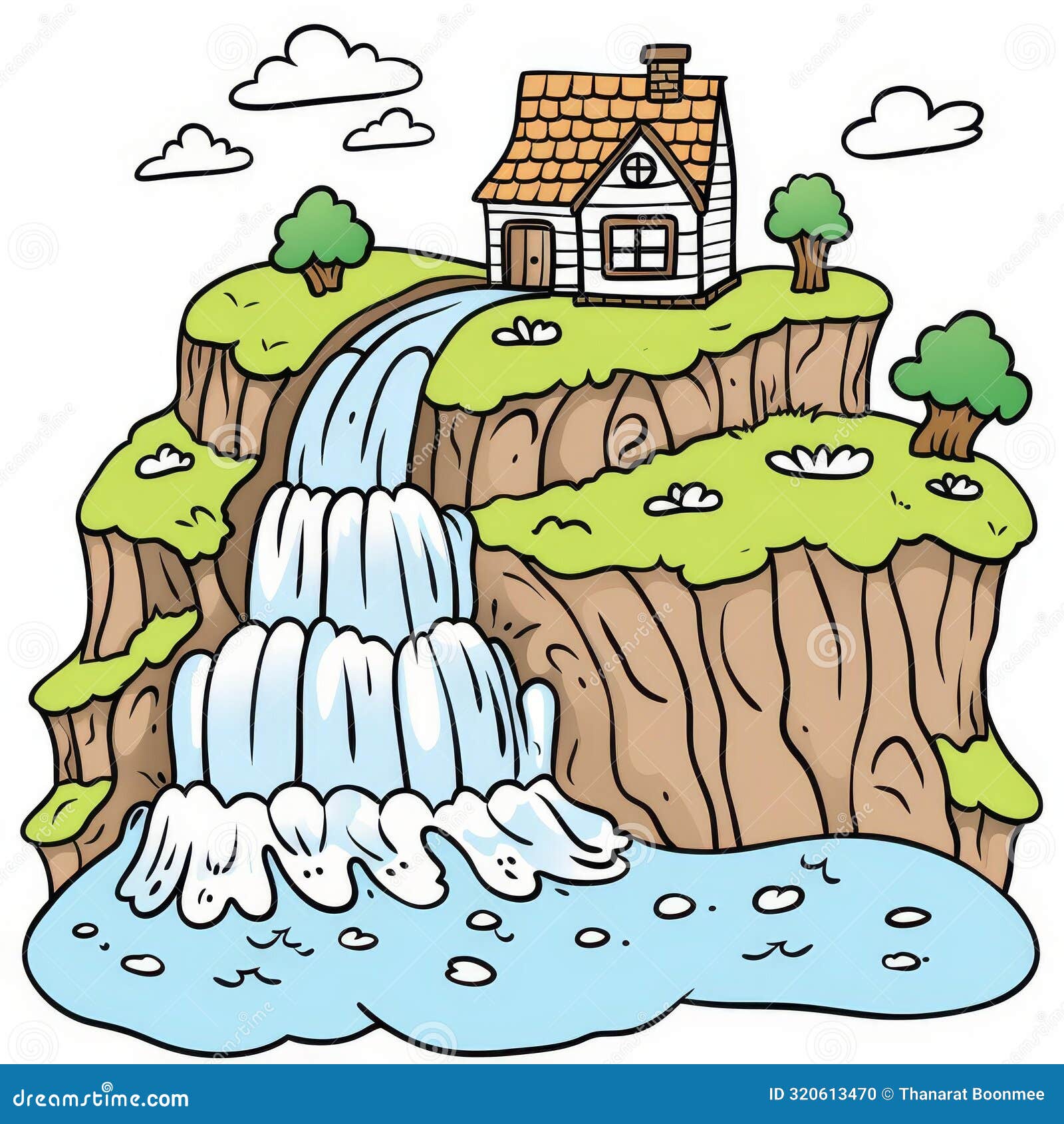 Illustration of a Cute Cascading Waterfall Depicted in a Simple and ...