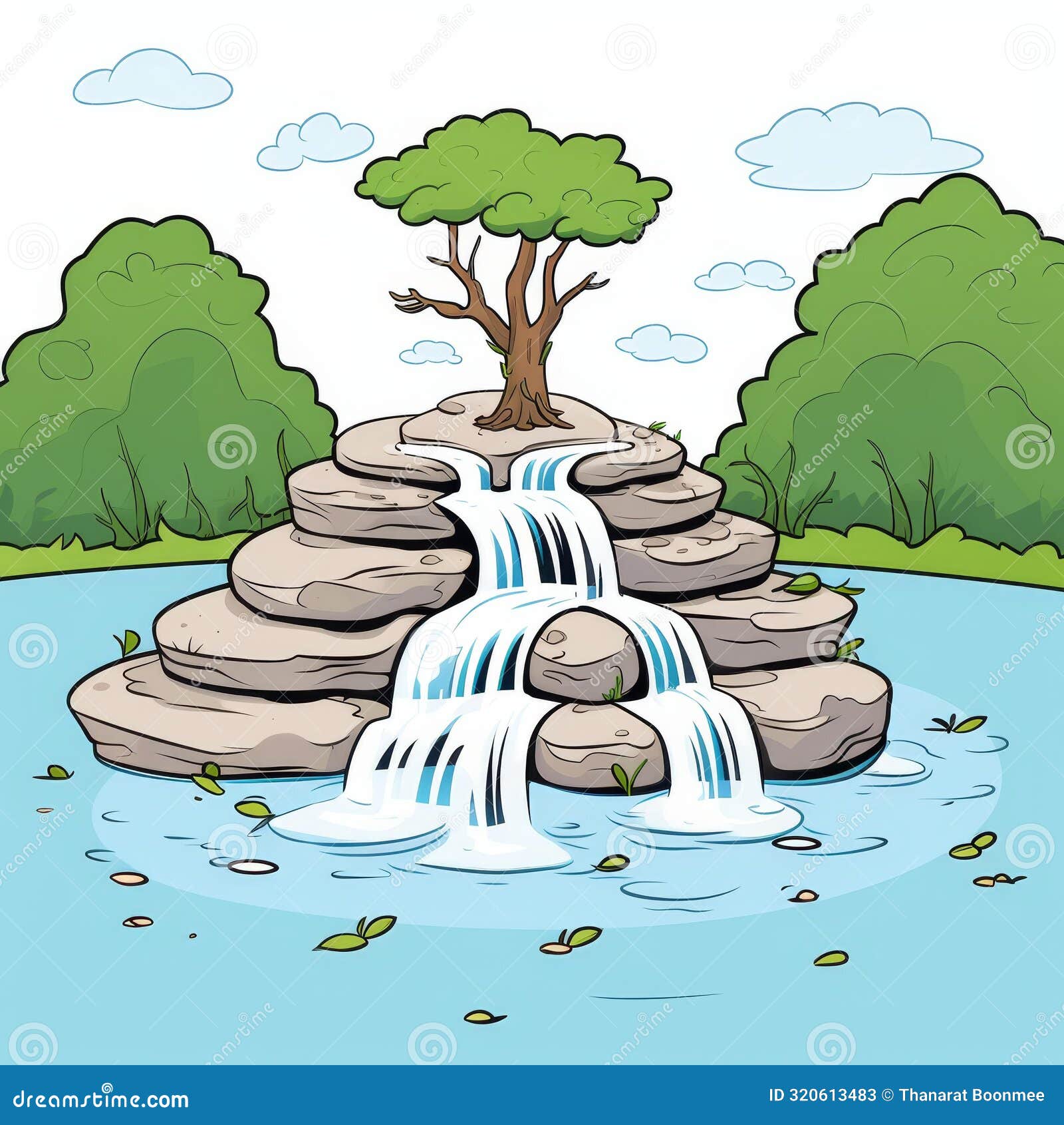 Illustration of a Cute Cascading Waterfall Depicted in a Simple and ...