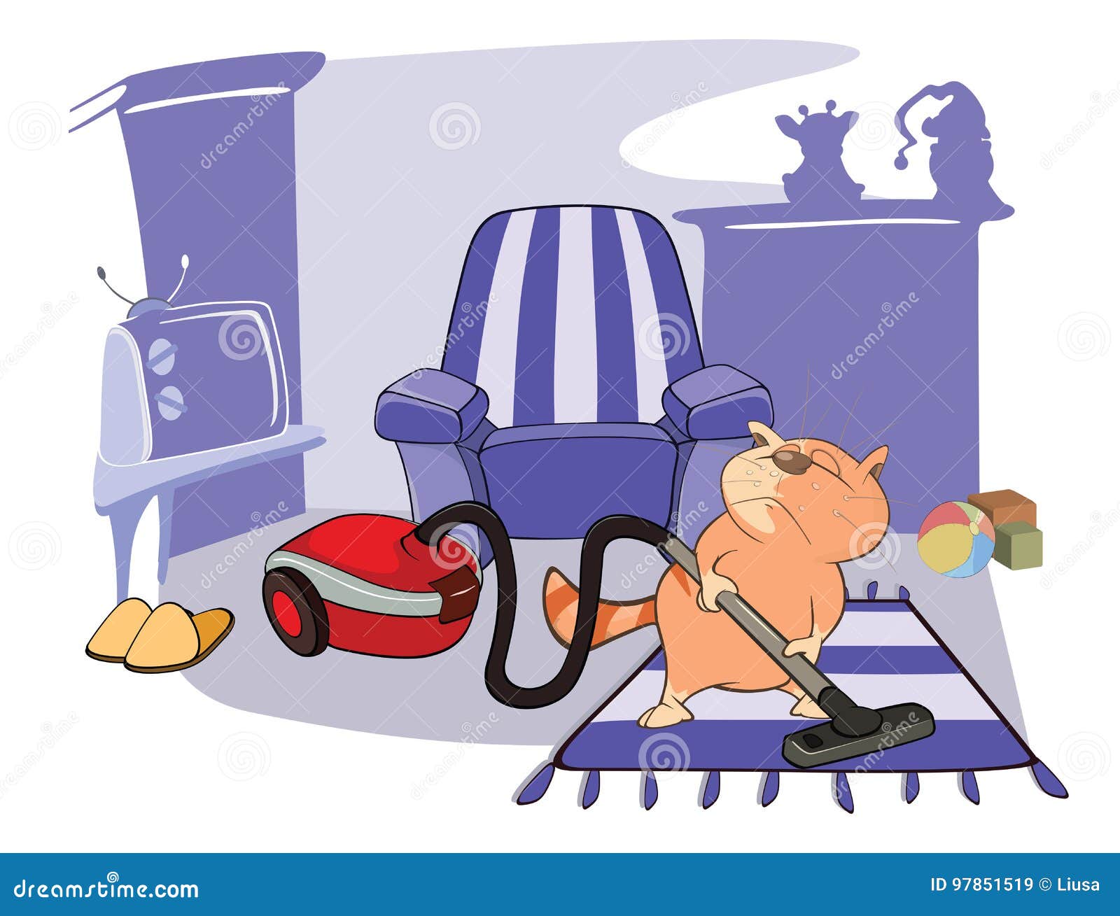 Illustration of a Cute Cat Housecleaning Stock Vector - Illustration of ...