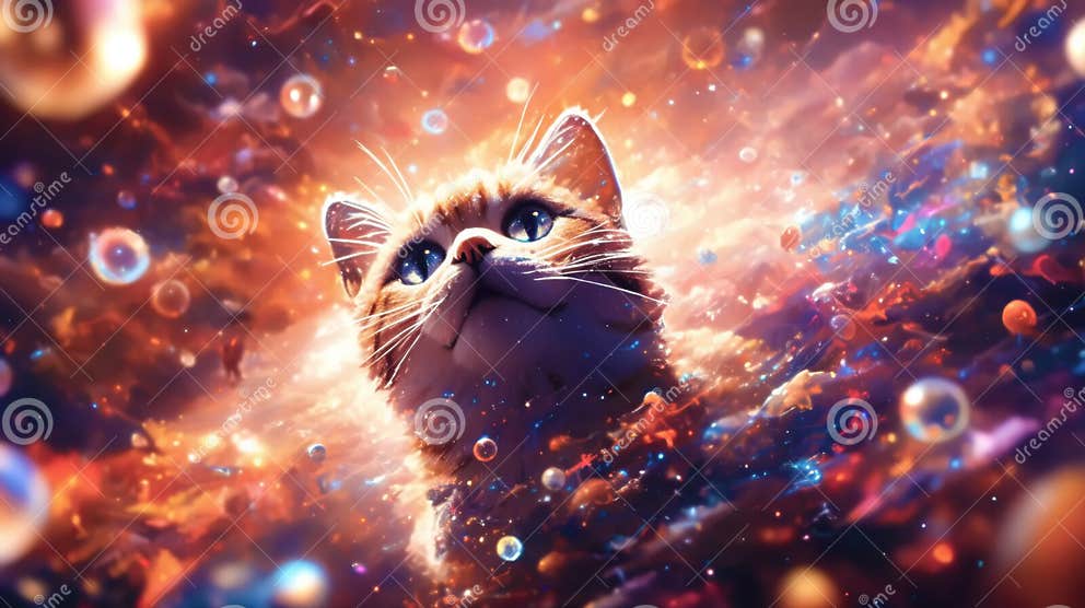 A Cute Cat in the Outer Space of a Parallel World Stock Illustration ...