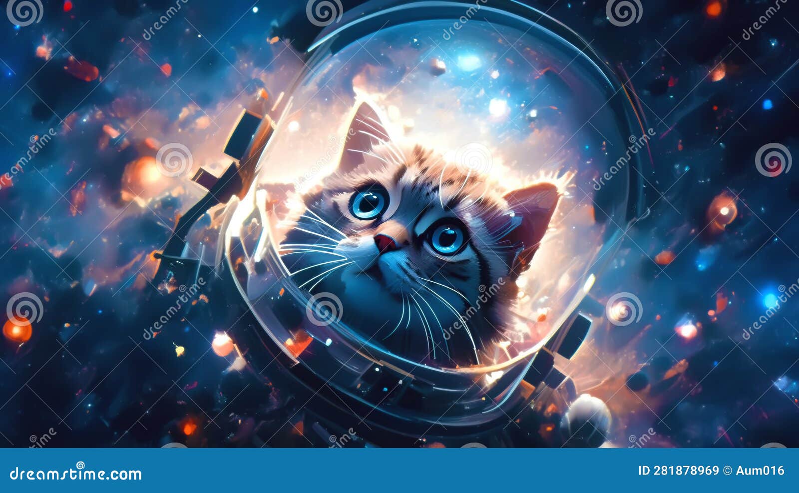 A Cute Cat in the Outer Space of a Parallel World Stock Illustration ...