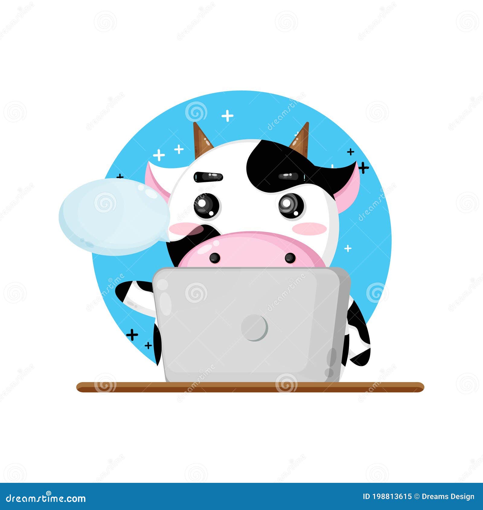 Illustration of Cute Cow Mascot Using Laptop Stock Vector ...