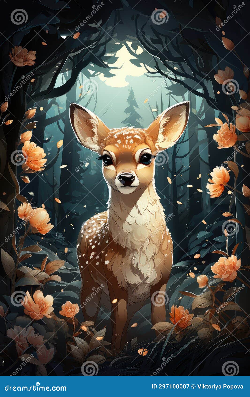 Illustration of a Cute Deer in a Fairy Forest. Stock Illustration ...
